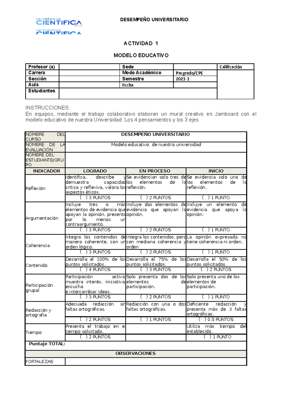 Semana 01 - sesión 01-Actividad Modelo educativo-2021-1 - DESEMPEÑO ...