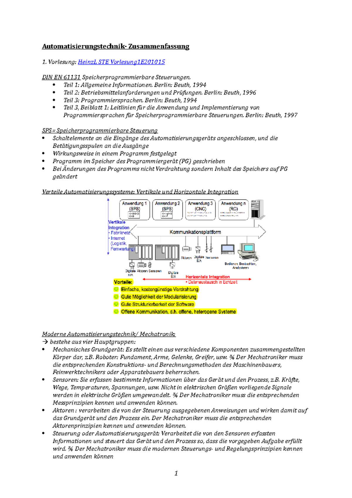 Automatisierungstechnik Zusammenfassung - Automatisierungstechnik ...