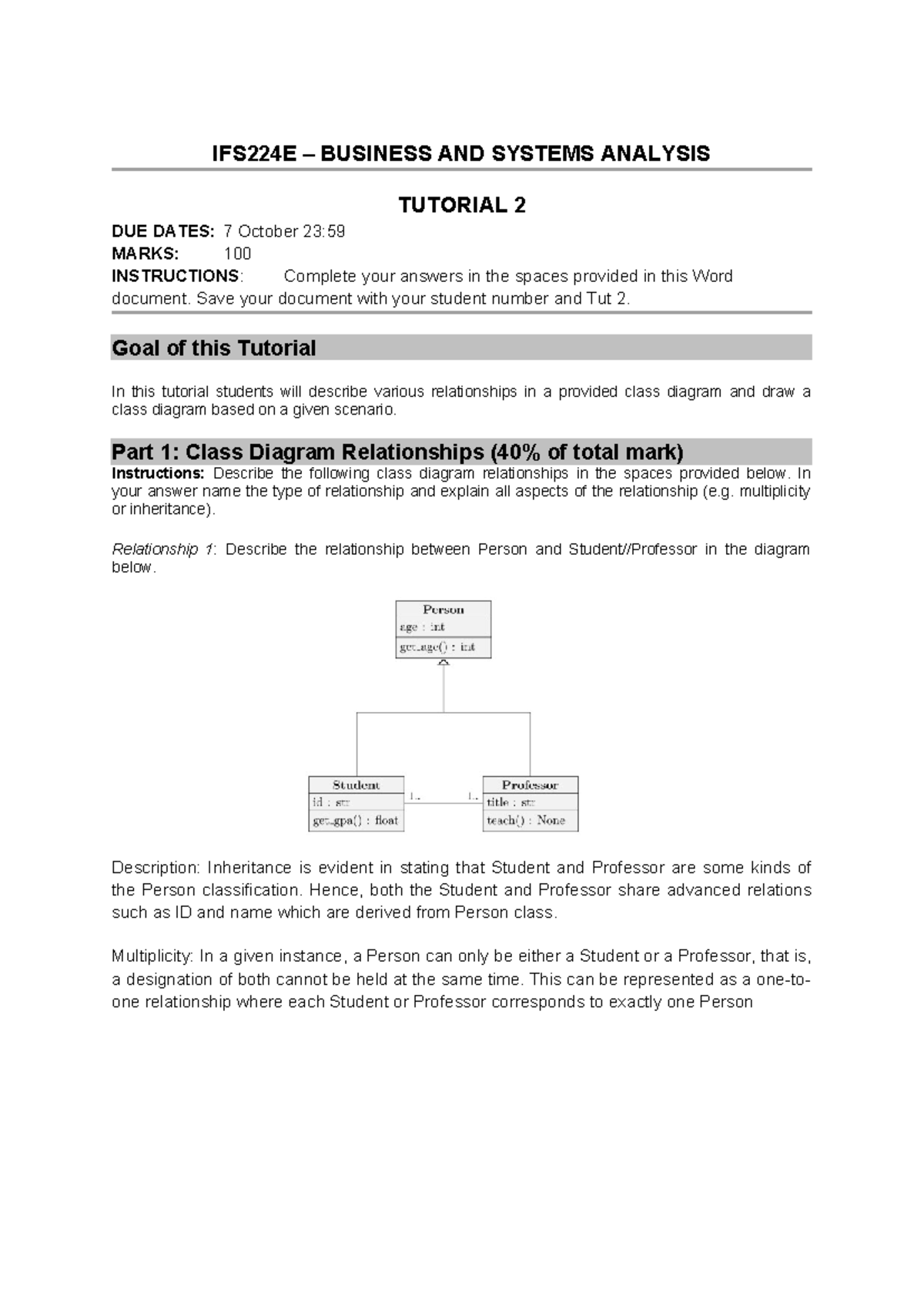 Tutorial practical 2 - IFS224E – BUSINESS AND SYSTEMS ANALYSIS TUTORIAL ...