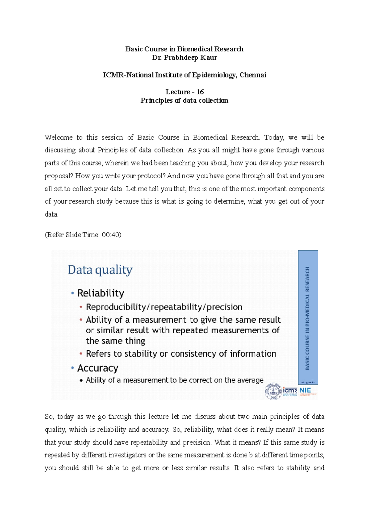 Lec-16 Principles of data collection tools - Basic Course in Biomedical ...