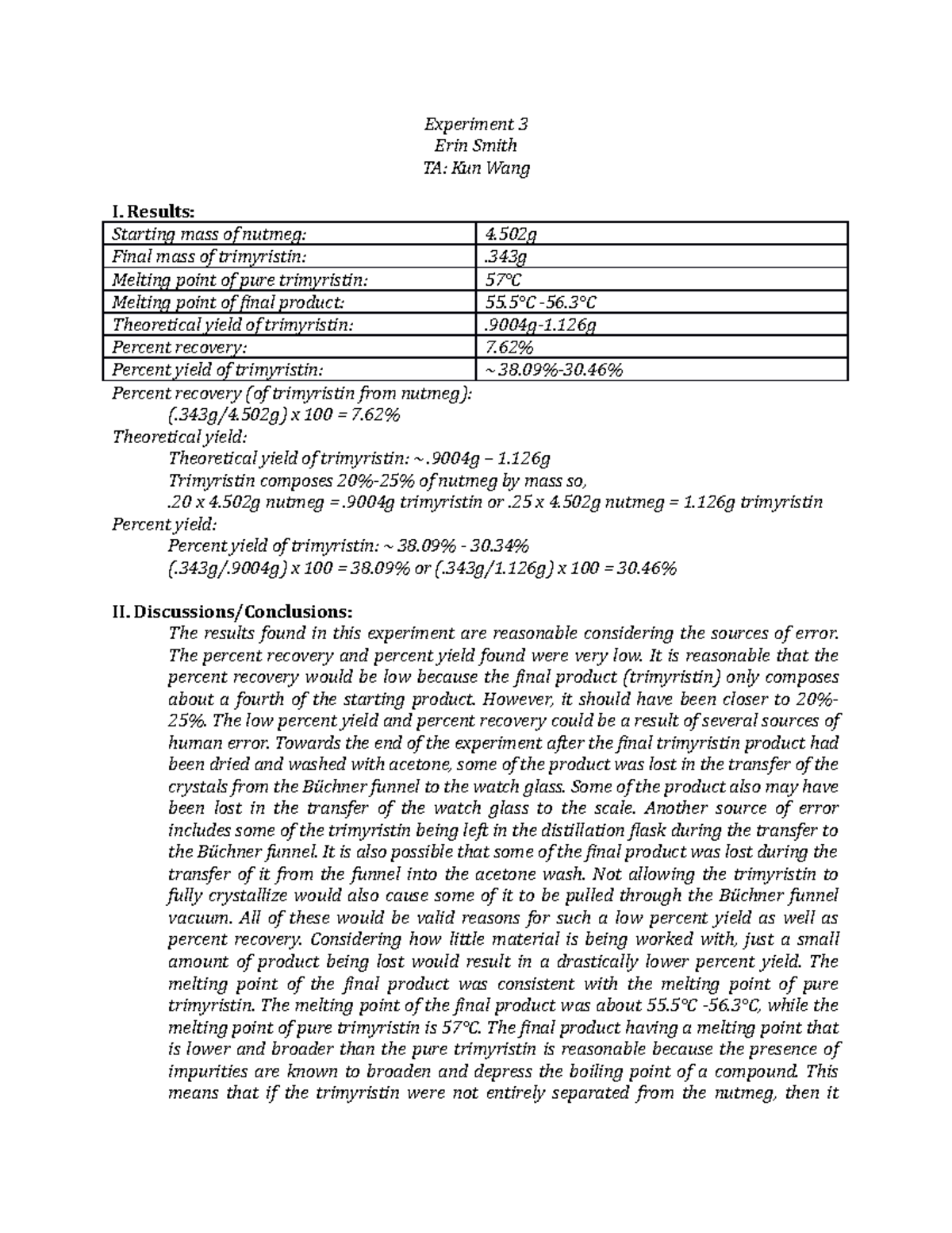 Experiment 3 Post Lab - Previous Lab Report - Experiment 3 Erin Smith ...