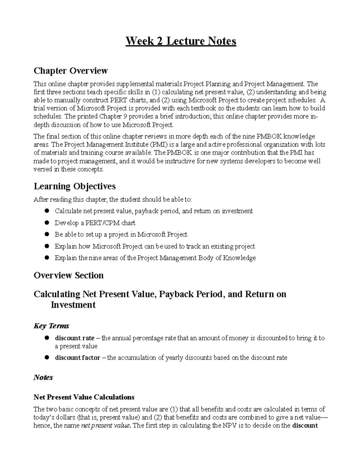 Week 2 Lecture Notes - Week 2 Lecture Notes Chapter Overview This ...