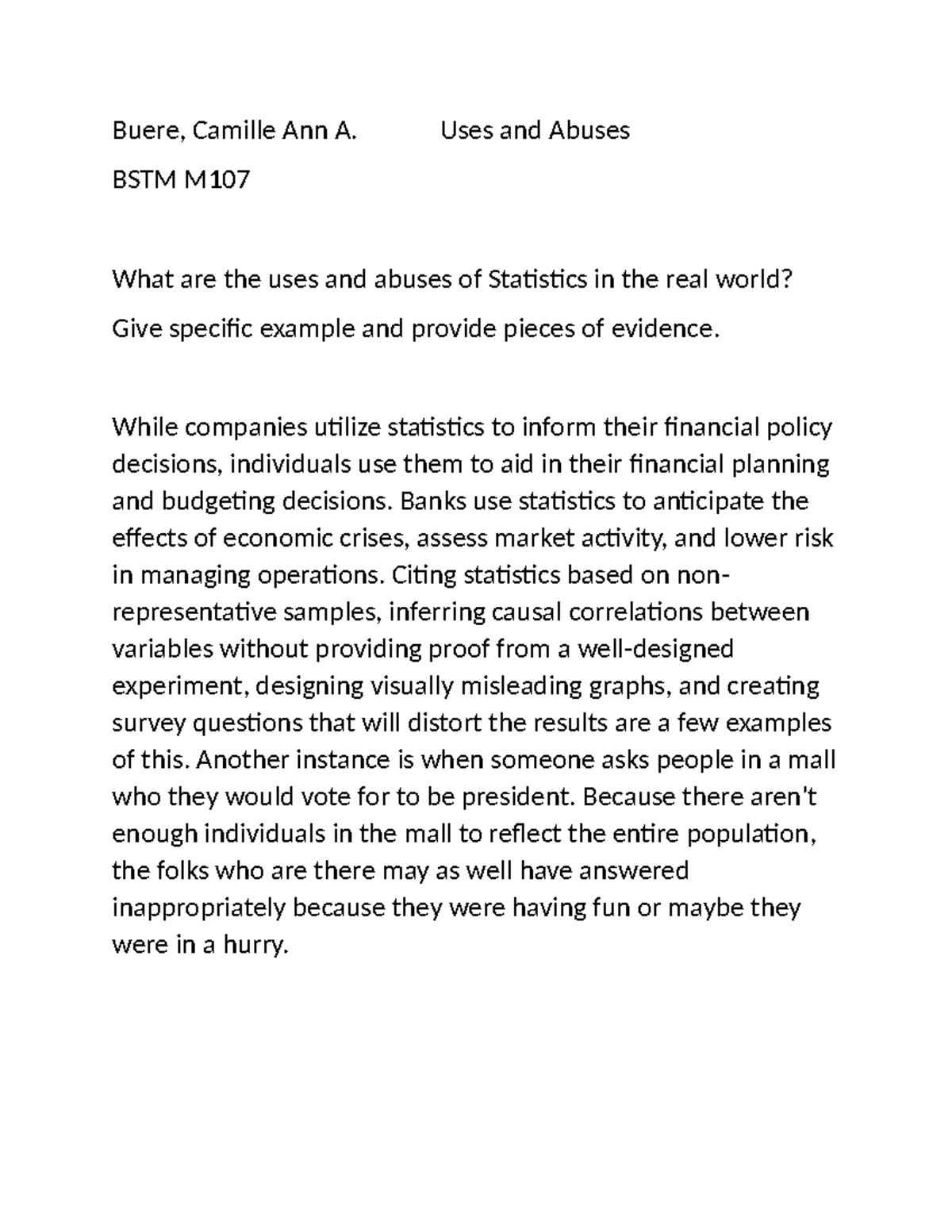 Uses and abuses - none - Buere, Camille Ann A. Uses and Abuses BSTM M ...