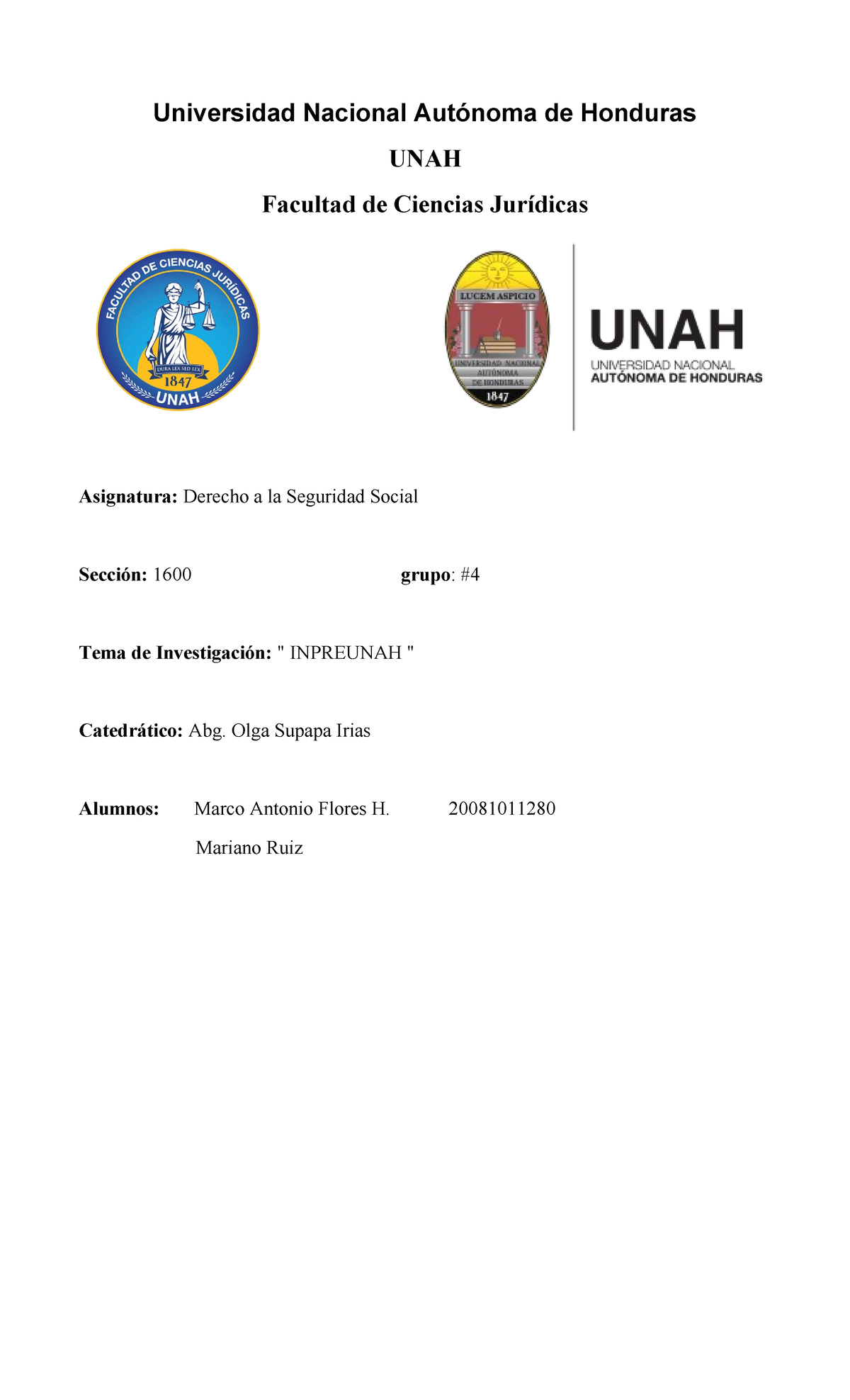 Informe seguridad social - Universidad Nacional Autónoma de Honduras ...