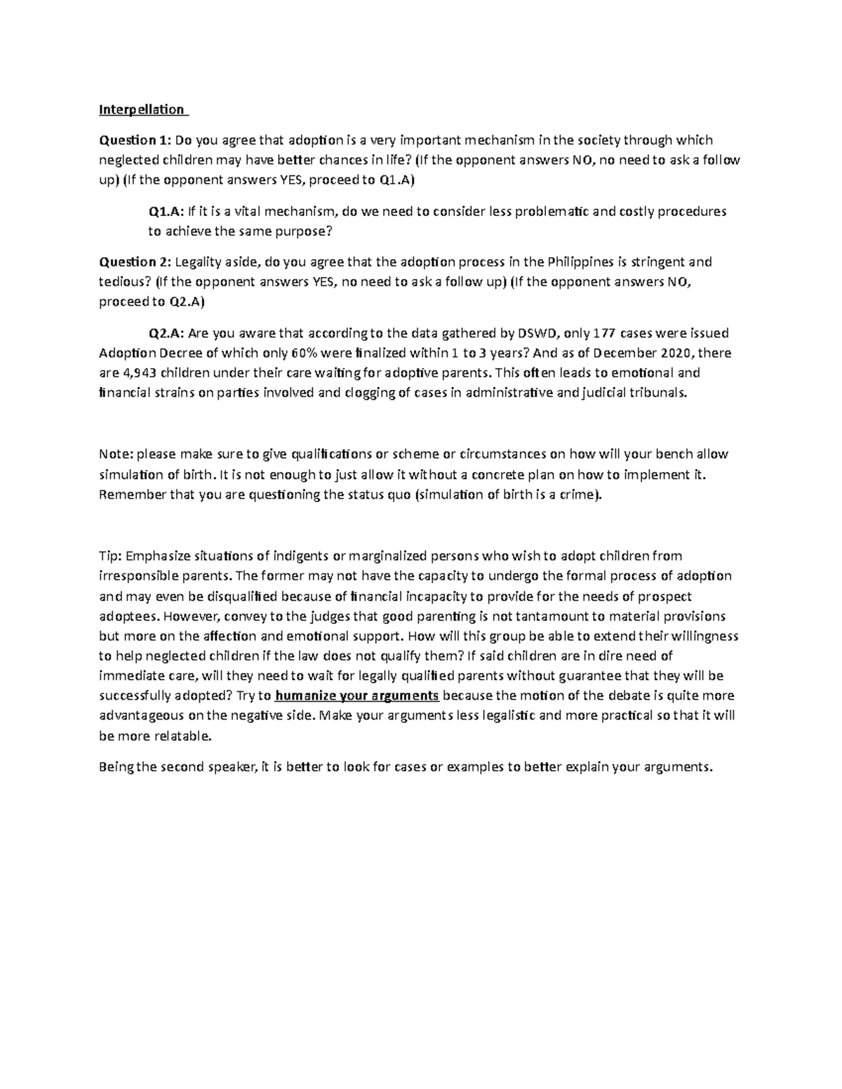 Interpellation - script - Interpellation Question 1: Do you agree that ...