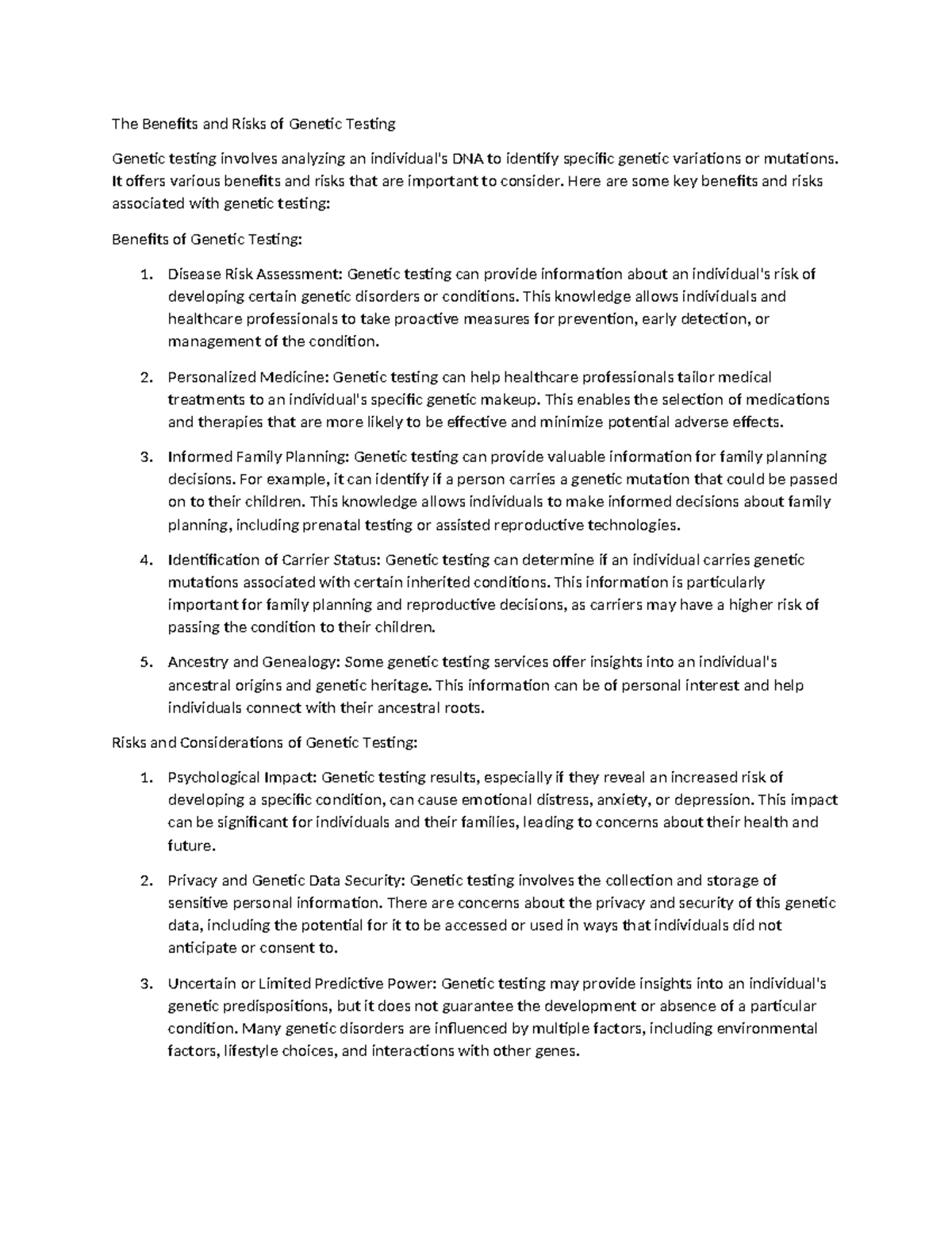 The Benefits and Risks of Genetic Testing - It offers various benefits ...