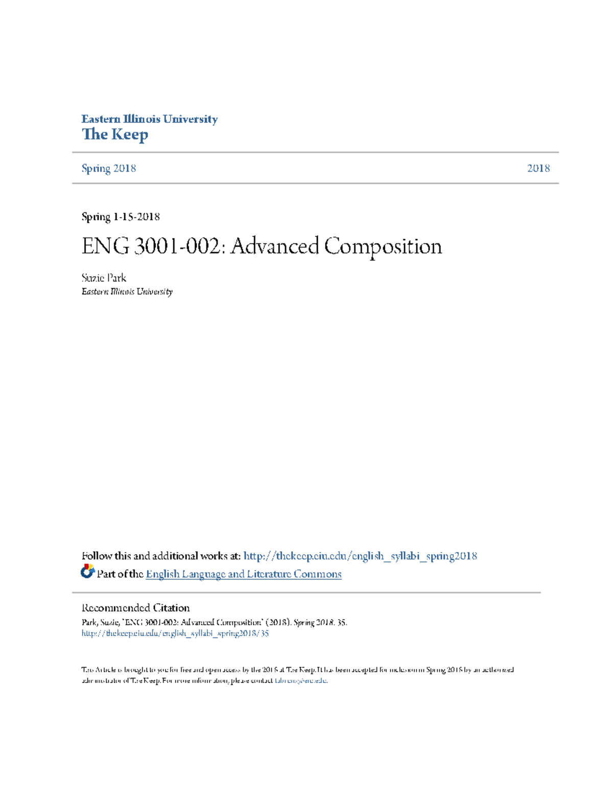 217163704 - Advanced Composition - Eastern Illinois University The Keep ...