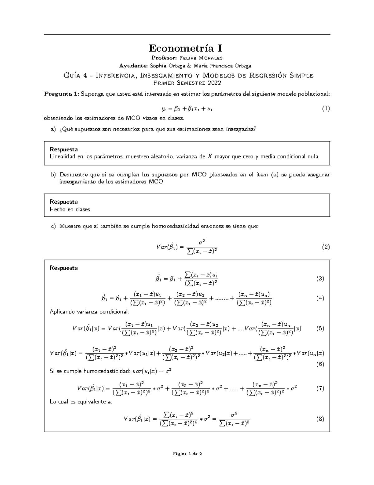 Guía 4 - Sesgo Inferencia y Modelos de Regresión Múltiple - Econometr ́ıa I Profesor: Felipe ...