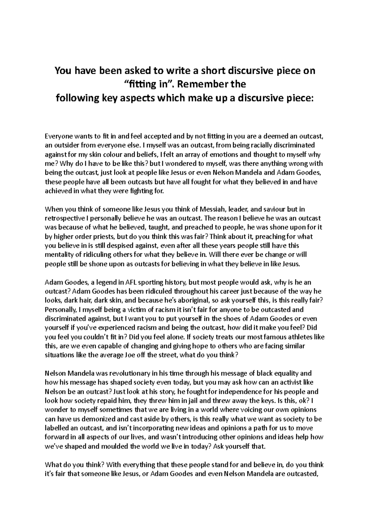 Discursive writing - Work - You have been asked to write a short ...