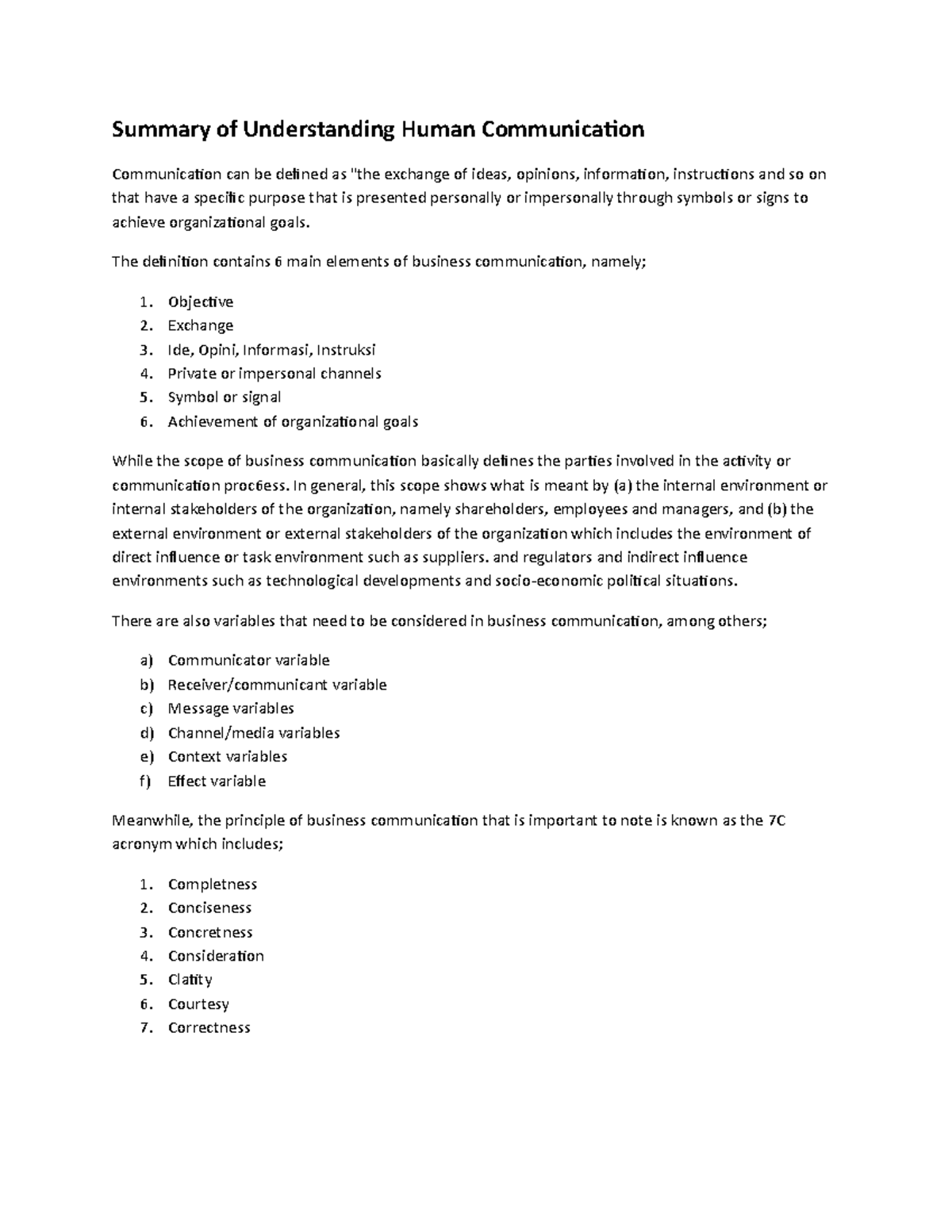 Summary of Understanding Human Communication - Summary of Understanding ...