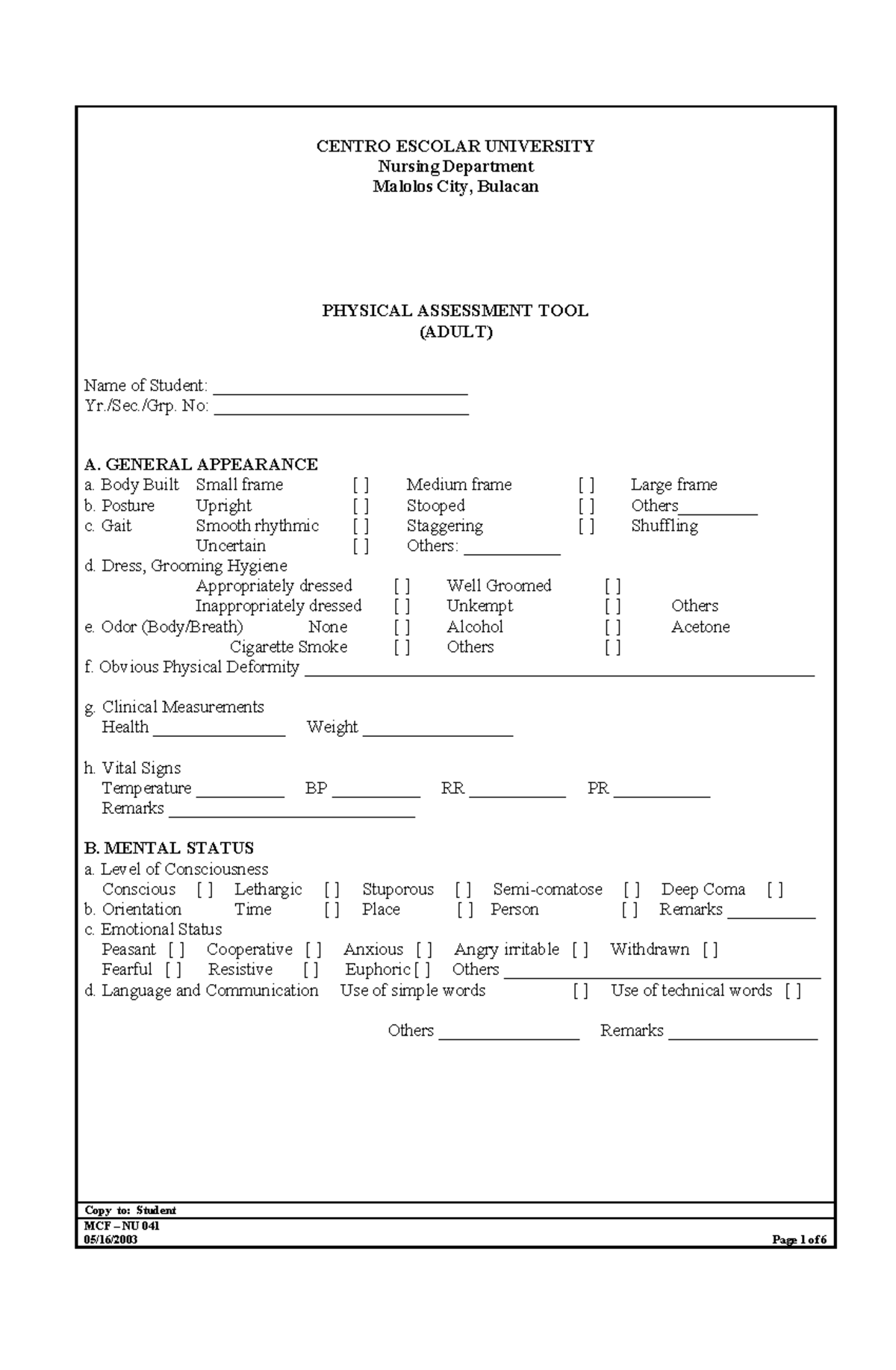 Physical- Assessment-TOOL - CENTRO ESCOLAR UNIVERSITY Nursing ...