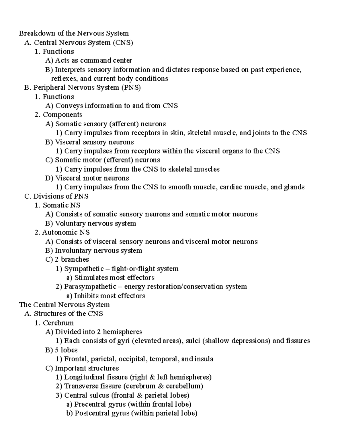 Central Nervous System NotesNOTES notes for the anatomy and physiology ...