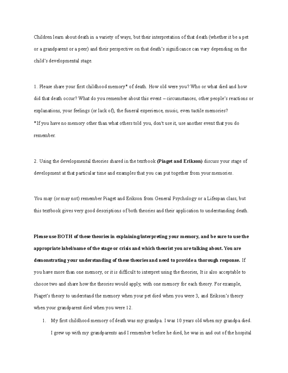 Psy 230 journal 2 - Children learn about death in a variety of ways ...