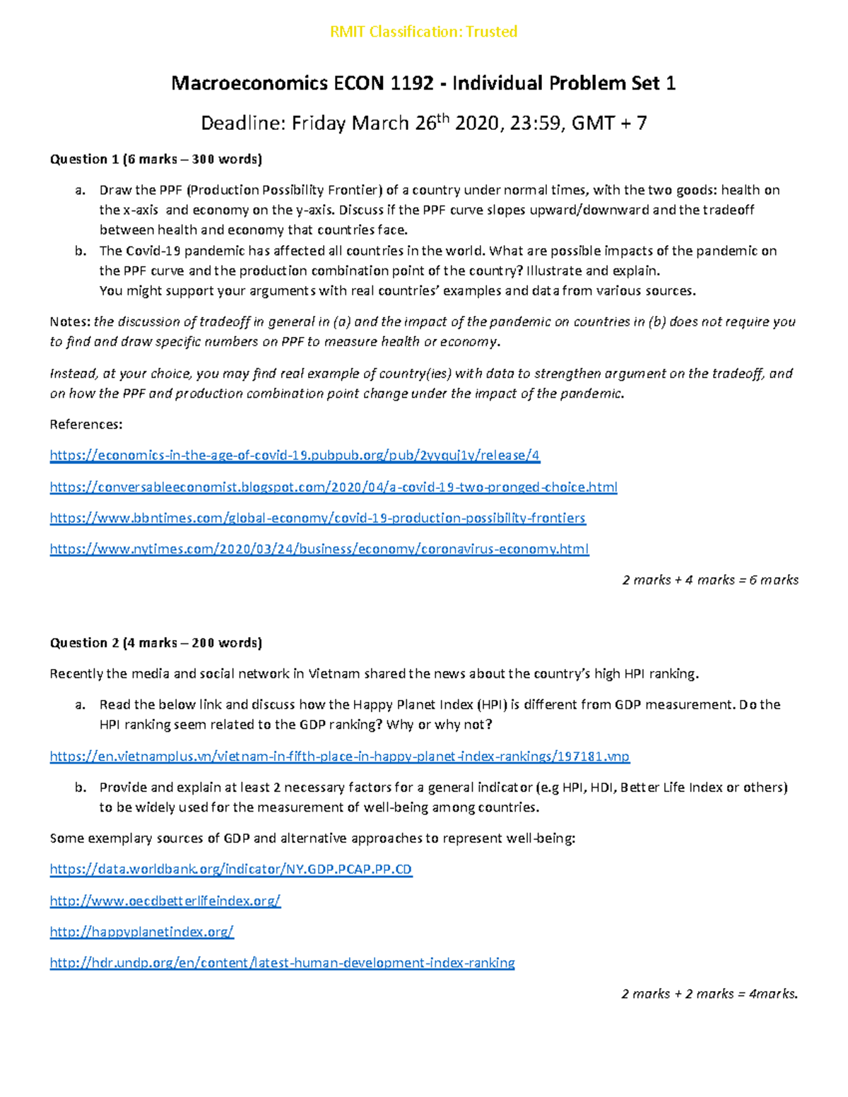 Macro 1 2021A - Assignment 1 - Canvas , draw PPF graph - RMIT Classification: Trusted ...