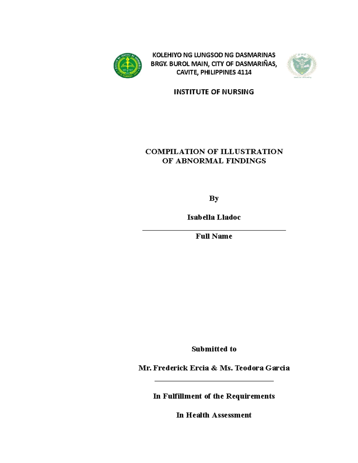 HA abnormal findings Template Lladoc - KOLEHIYO NG LUNGSOD NG ...