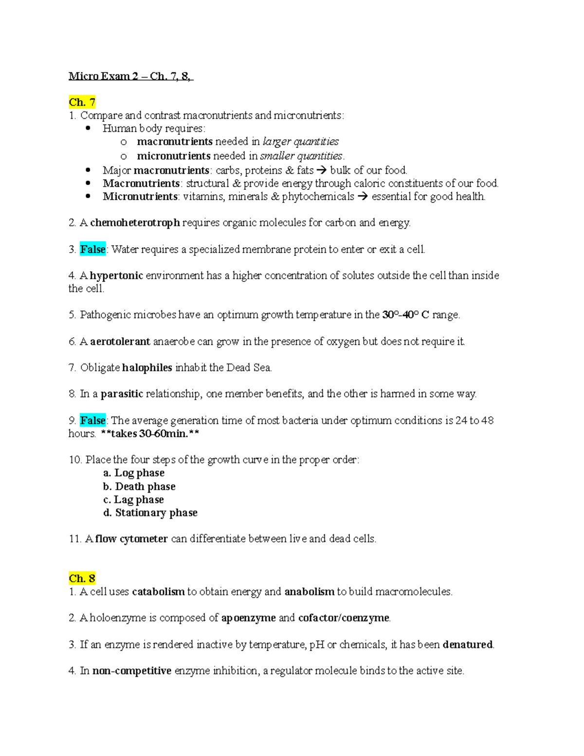 Micro Exam 2 updated - self made study guide covering concepts for ...