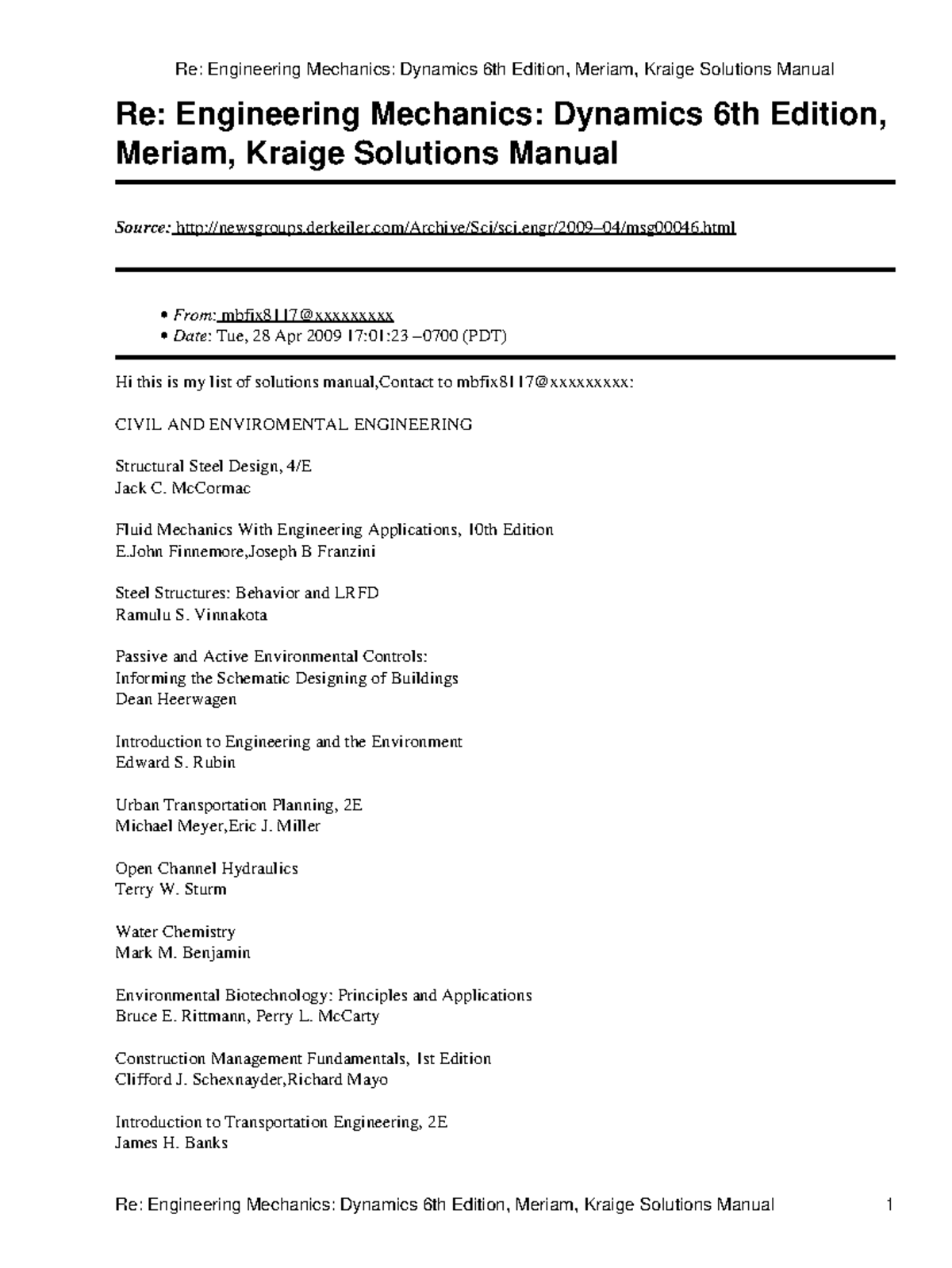 Re Engineering Mechanics Dynamics 6th Edition, Meriam, Kraige Solutions Manual ( PDFDrive ...