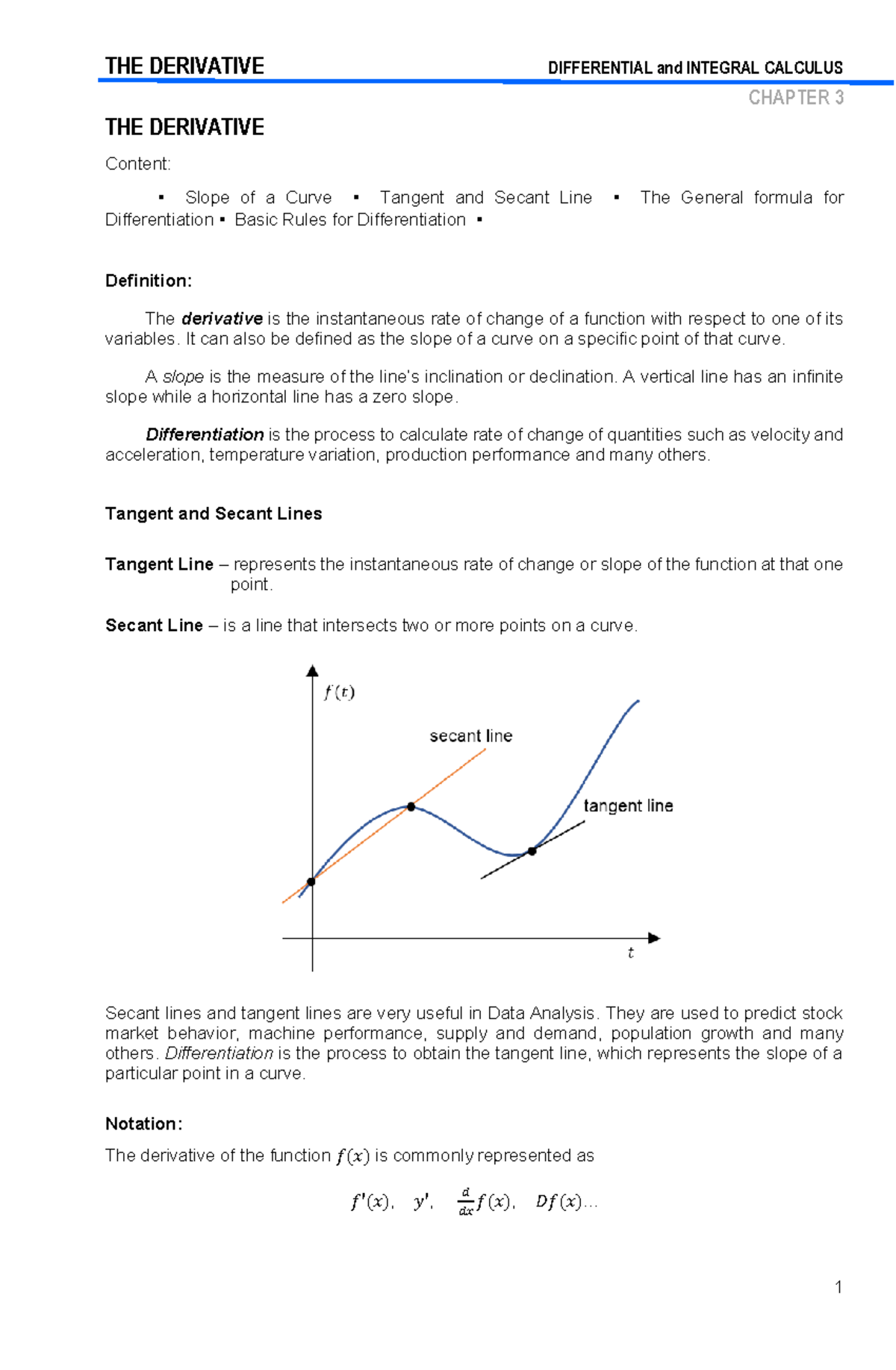 3-The-Derivative - Lecture in calculus about derivative - CHAPTER 3 THE ...