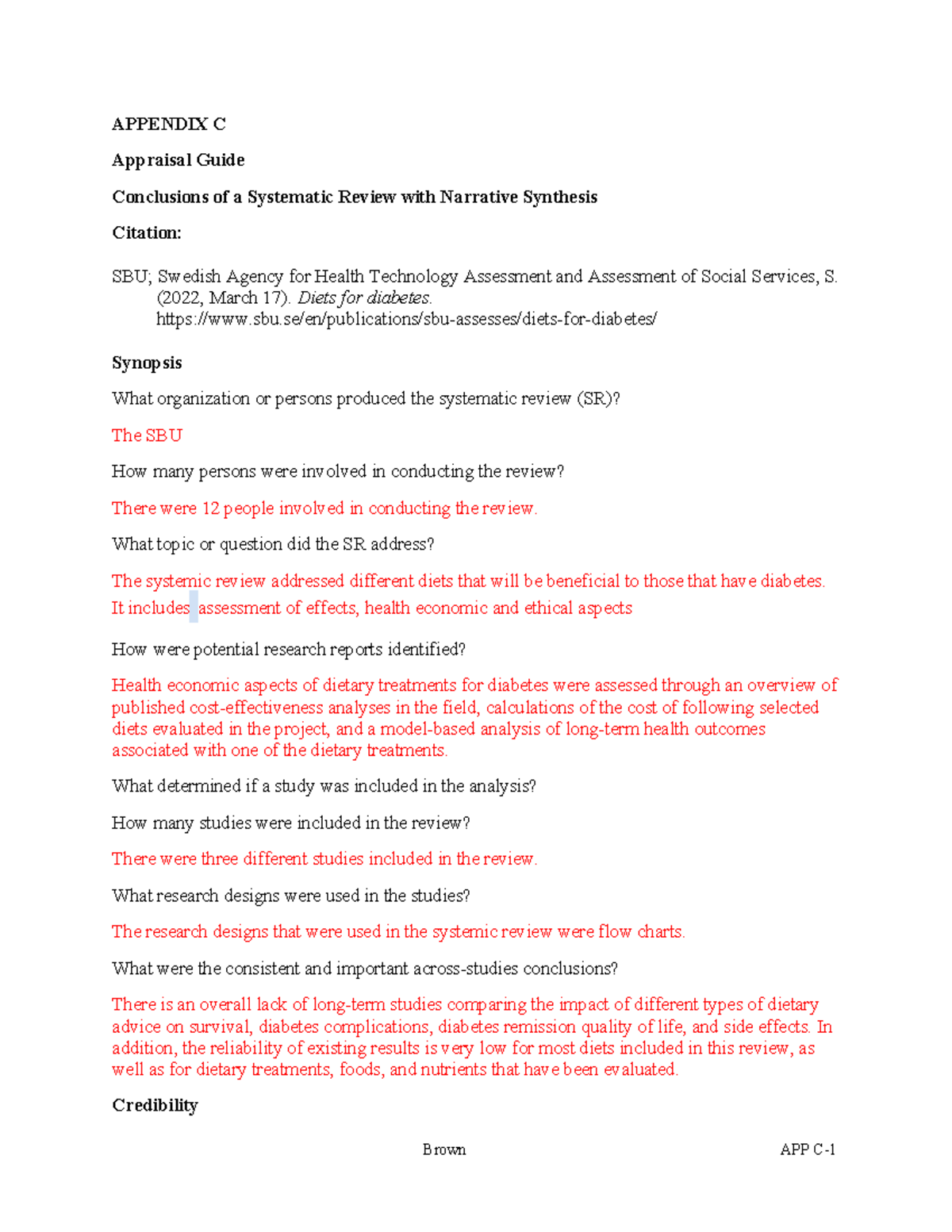 Systematic Review week 6 - APPENDIX C Appraisal Guide Conclusions of a Systematic Review with ...