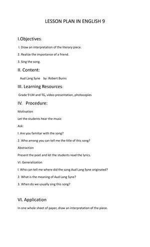 Inset- lesson plan Day of Destiny - LESSON PLAN in ENGLISH 9 Teacher ...