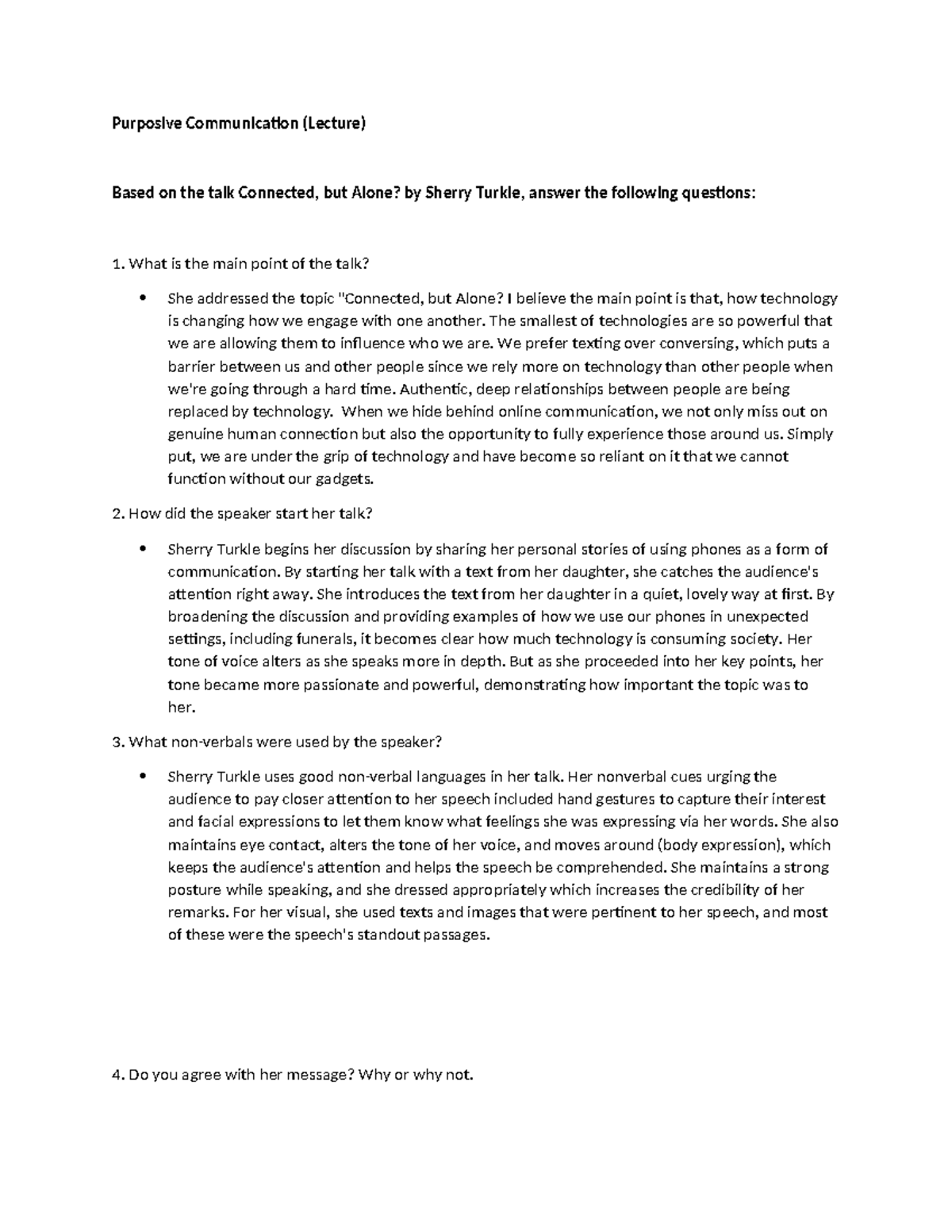 Ted Talk Reaction Paper - Purposive Communication (Lecture) Based on ...