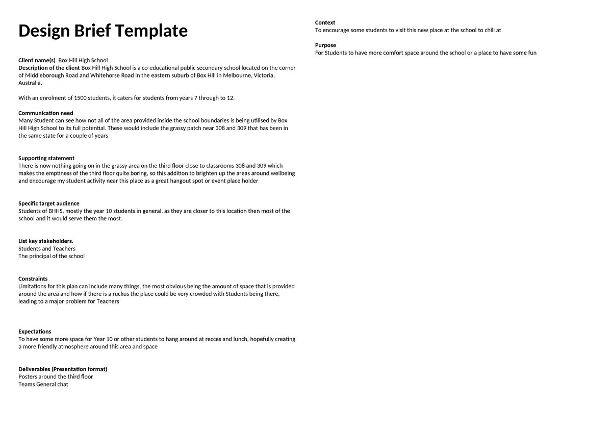 Design Brief - With an enrolment of 1500 students, it caters for ...