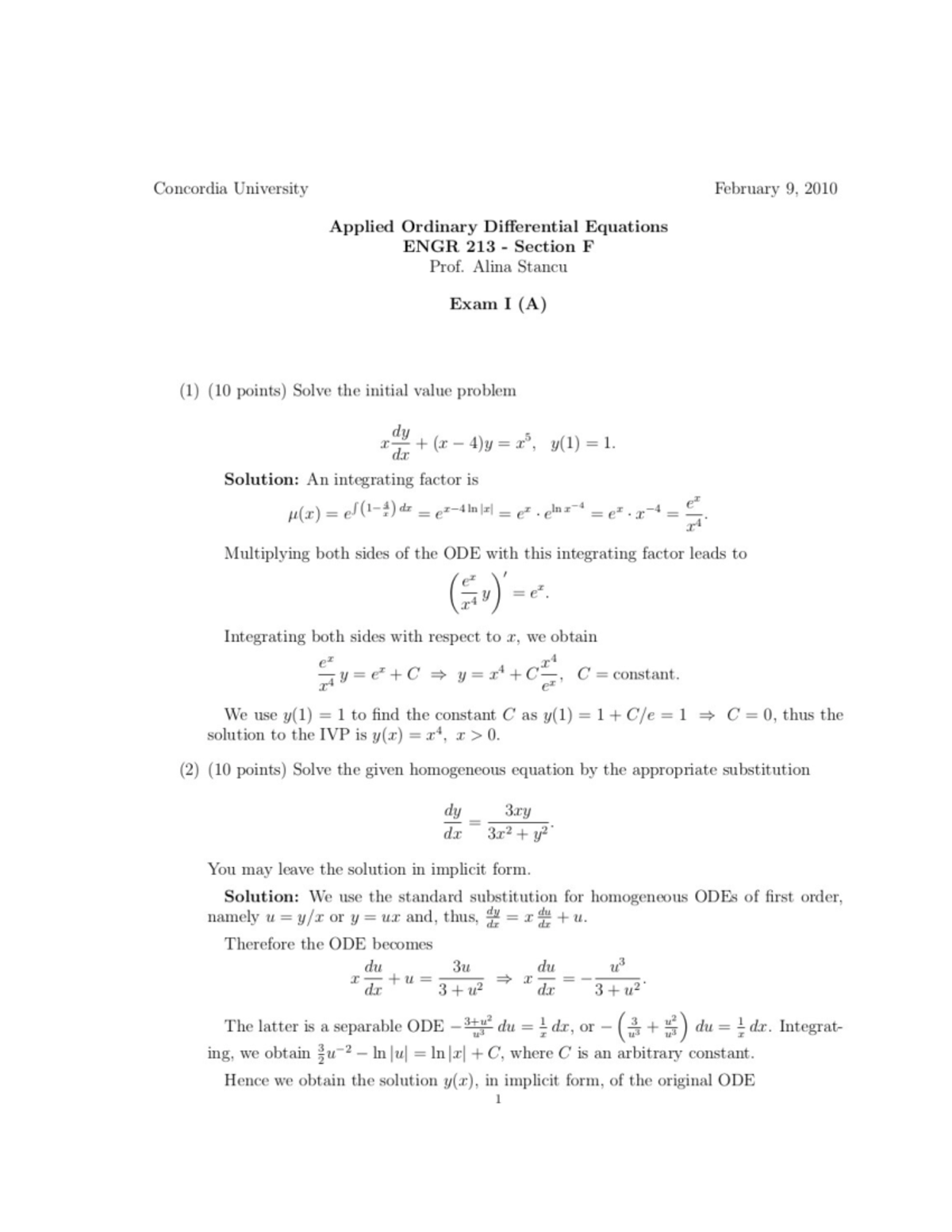 ENGR 213 - Midterm February 2010 with Solutions - ENGR 213 - Studocu