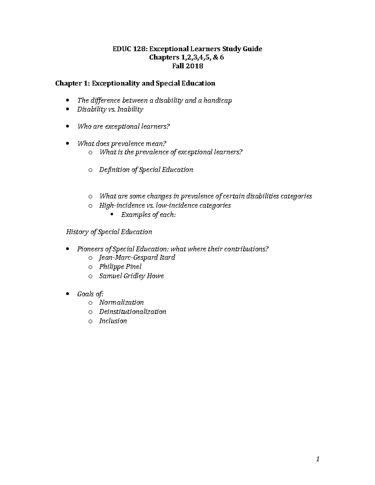 EDUC 128 Midterm Study Guide - EDUC 128: Exceptional Learners Study Guide Chapters 1,2,3,4,5 ...