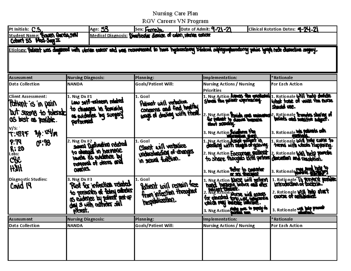 9-24 1 clinical - notes - Nursing Care Plan RGV Careers VN Program ...
