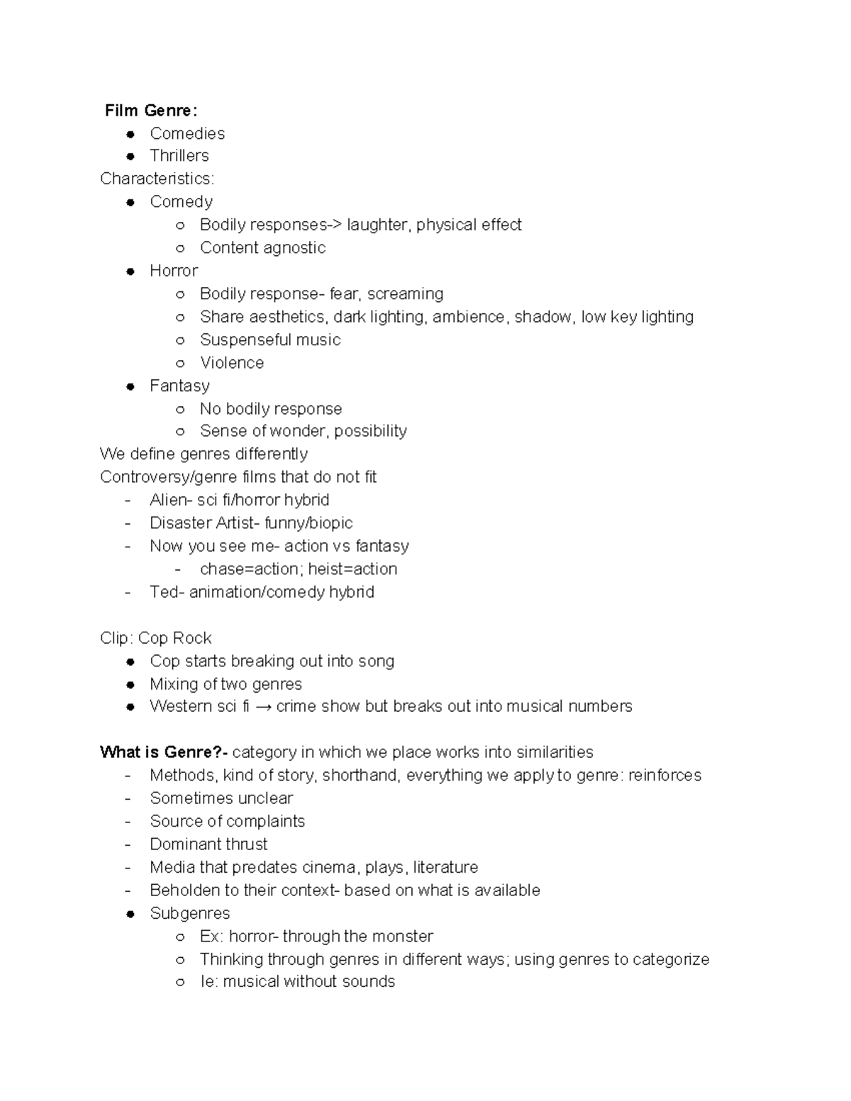 Study Guide- Newest Concepts - Film Genre: Comedies Thrillers ...