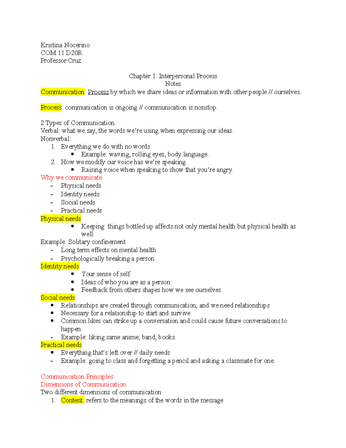 COM 11 Chapter 1 Notes - study materials - Kristina Nocerino COM 11 ...
