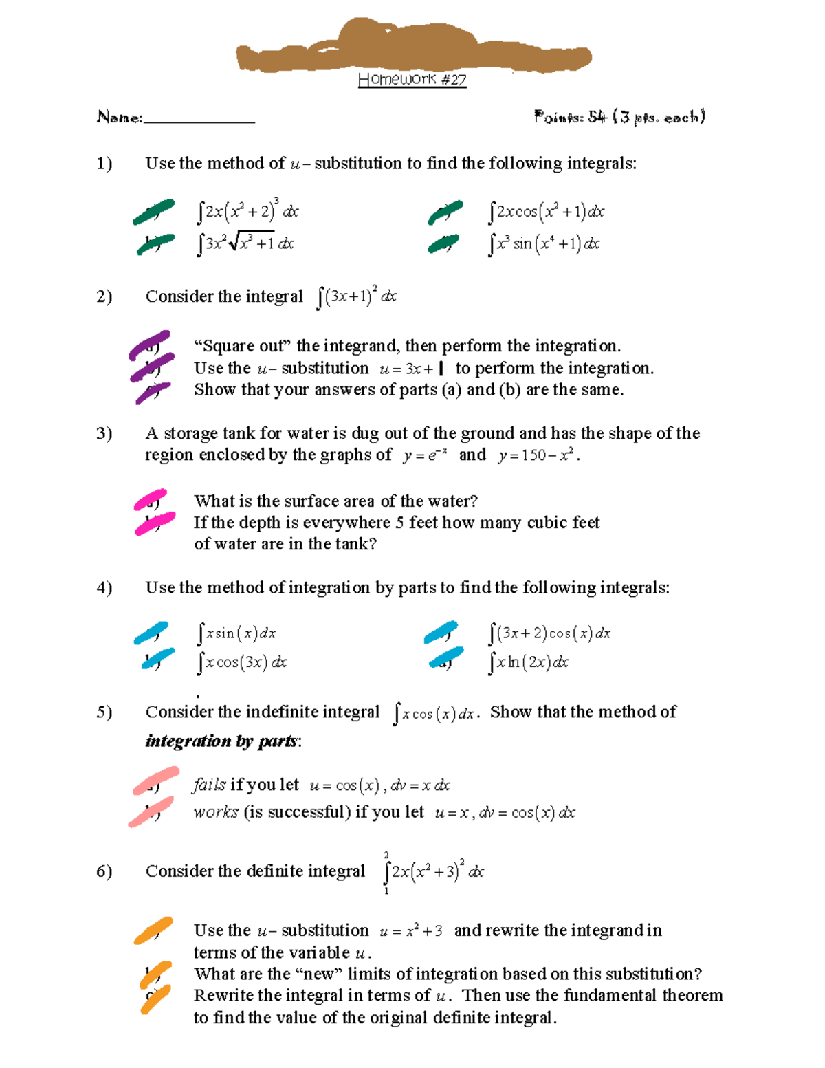 Homework 27- Substitution and volume - Ball High School Dual Credit ...