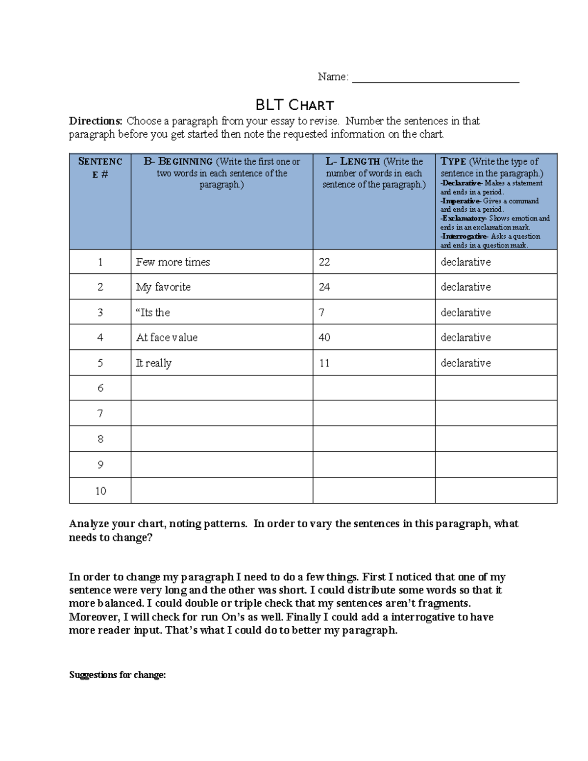 BLT+Revision+Strategy - Name: _____________________________ BLT CHART ...