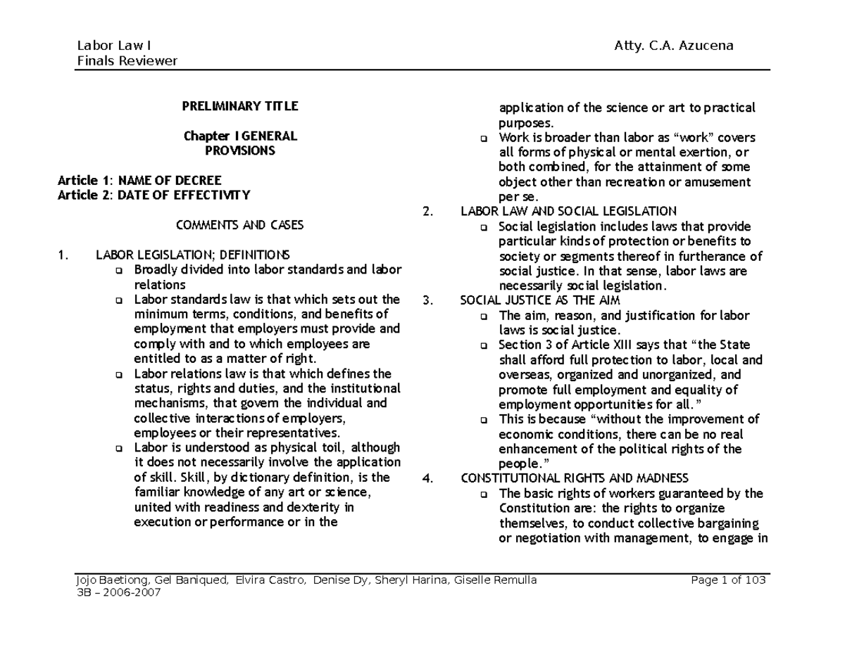 Azucena-labor-review compress - Finals Reviewer PRELIMINARY TITLE ...
