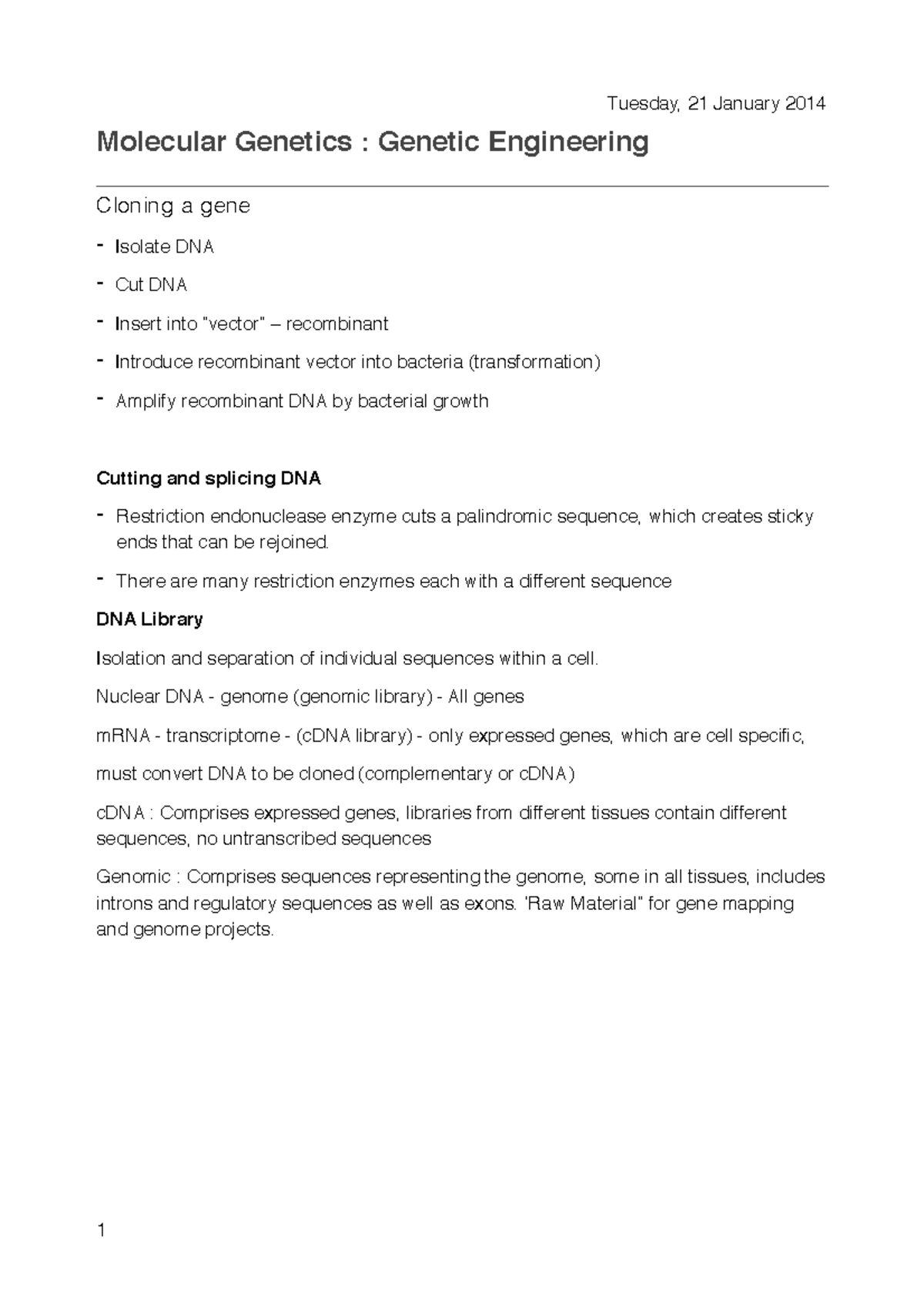 Revision Notes Molecular Genetics: Genetic Engineering - Warning: TT ...