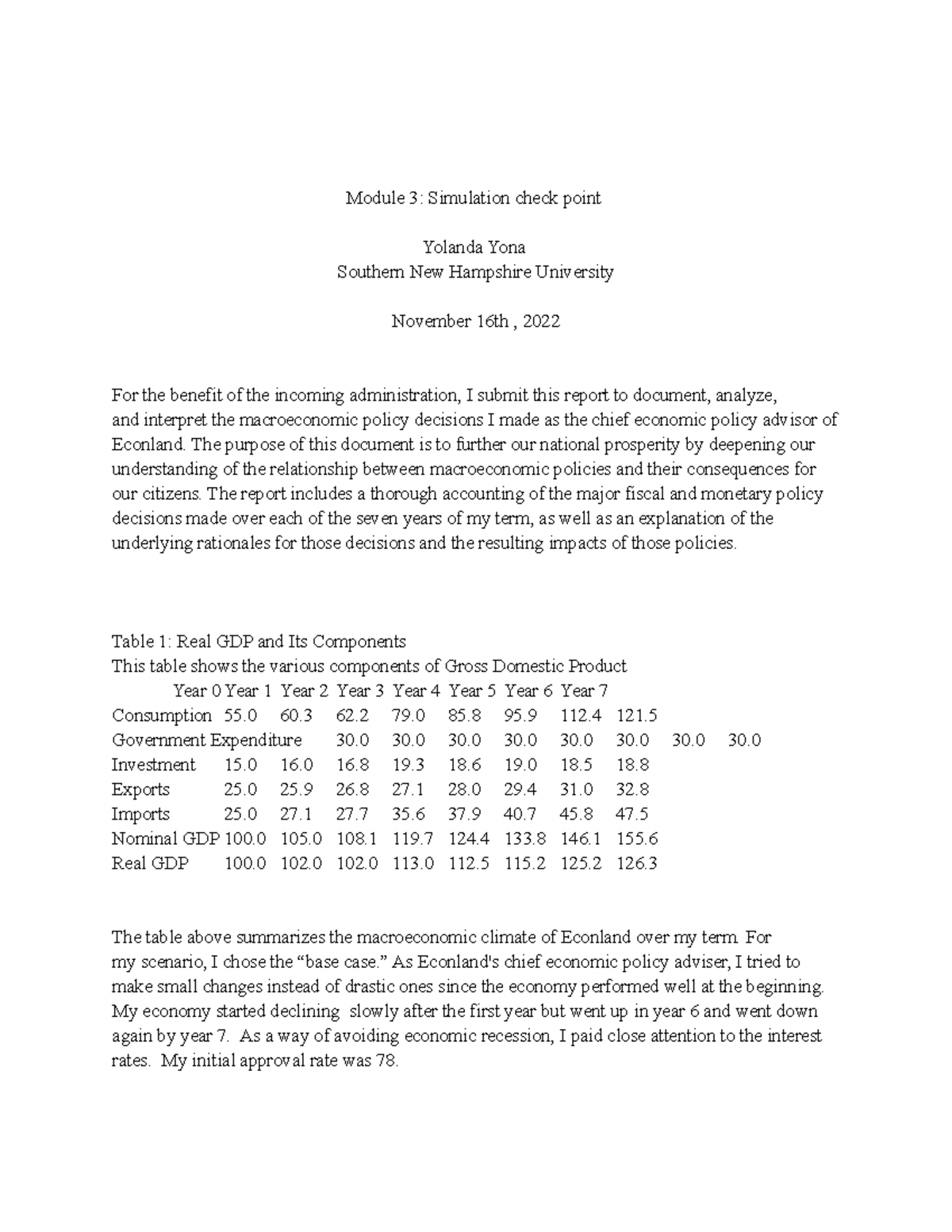 Module 3 econ - Assignment - Module 3: Simulation check point Yolanda ...