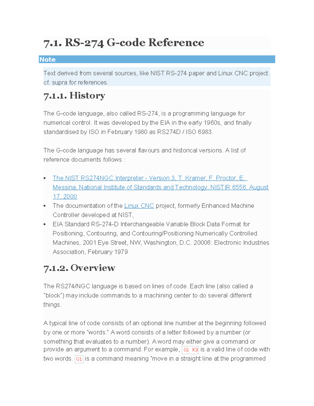 RS-274-D EIA - RSD - 7. RS-274 G-code Reference Note Text derived from ...
