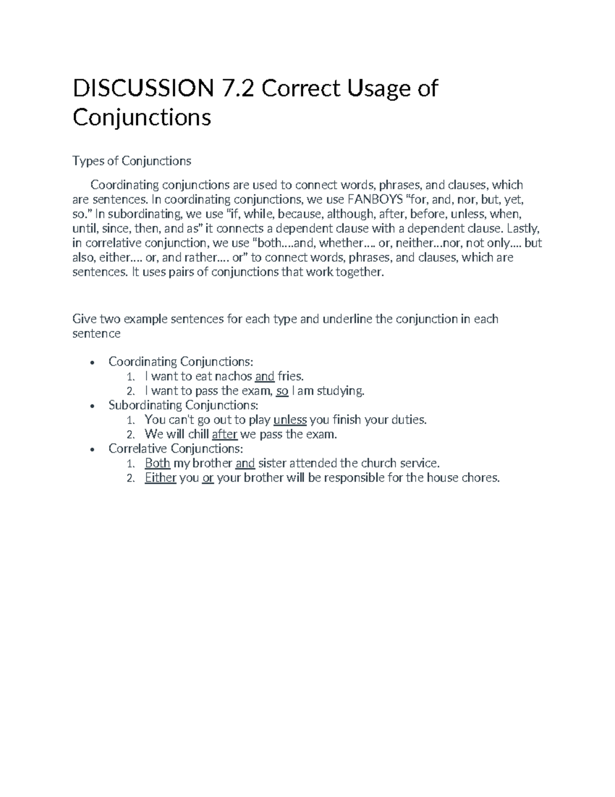 7.2 MID TERM ENGL111 - DISCUSSION 7 Correct Usage of Conjunctions Types ...