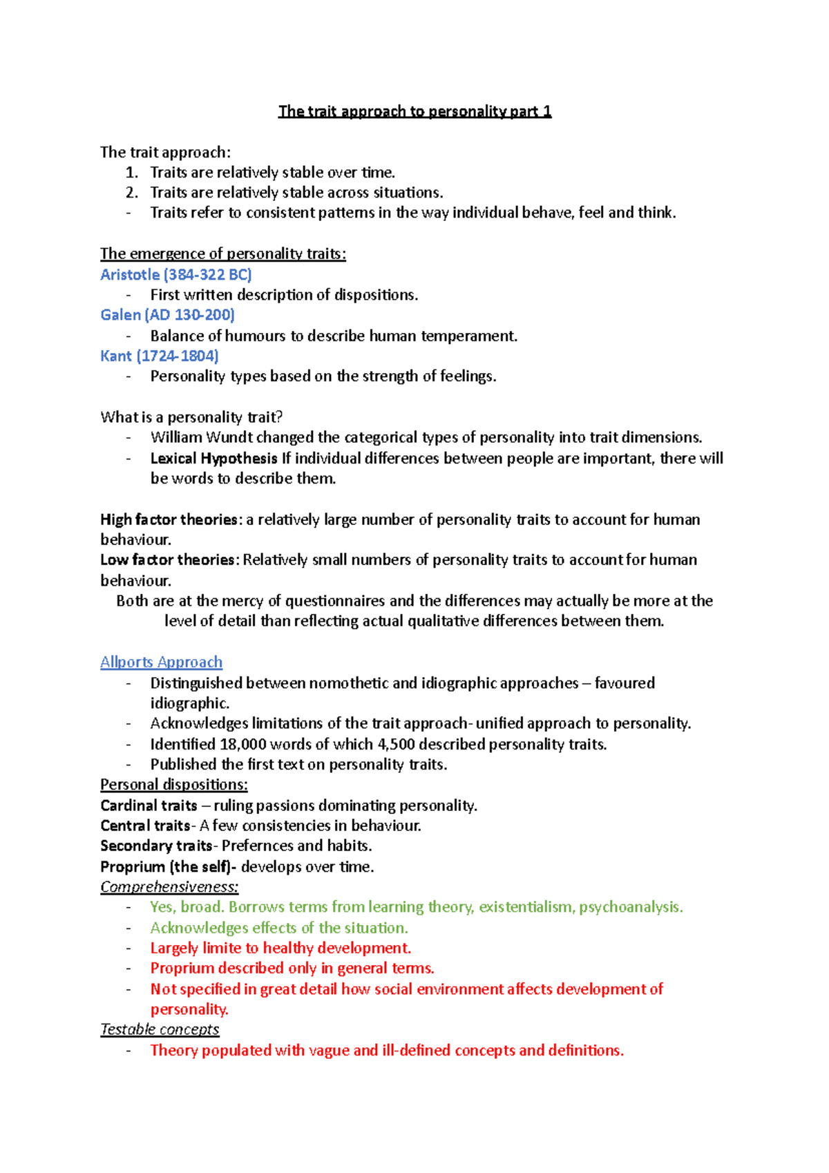 The trait approach to personality part 1 - Traits are relatively stable ...