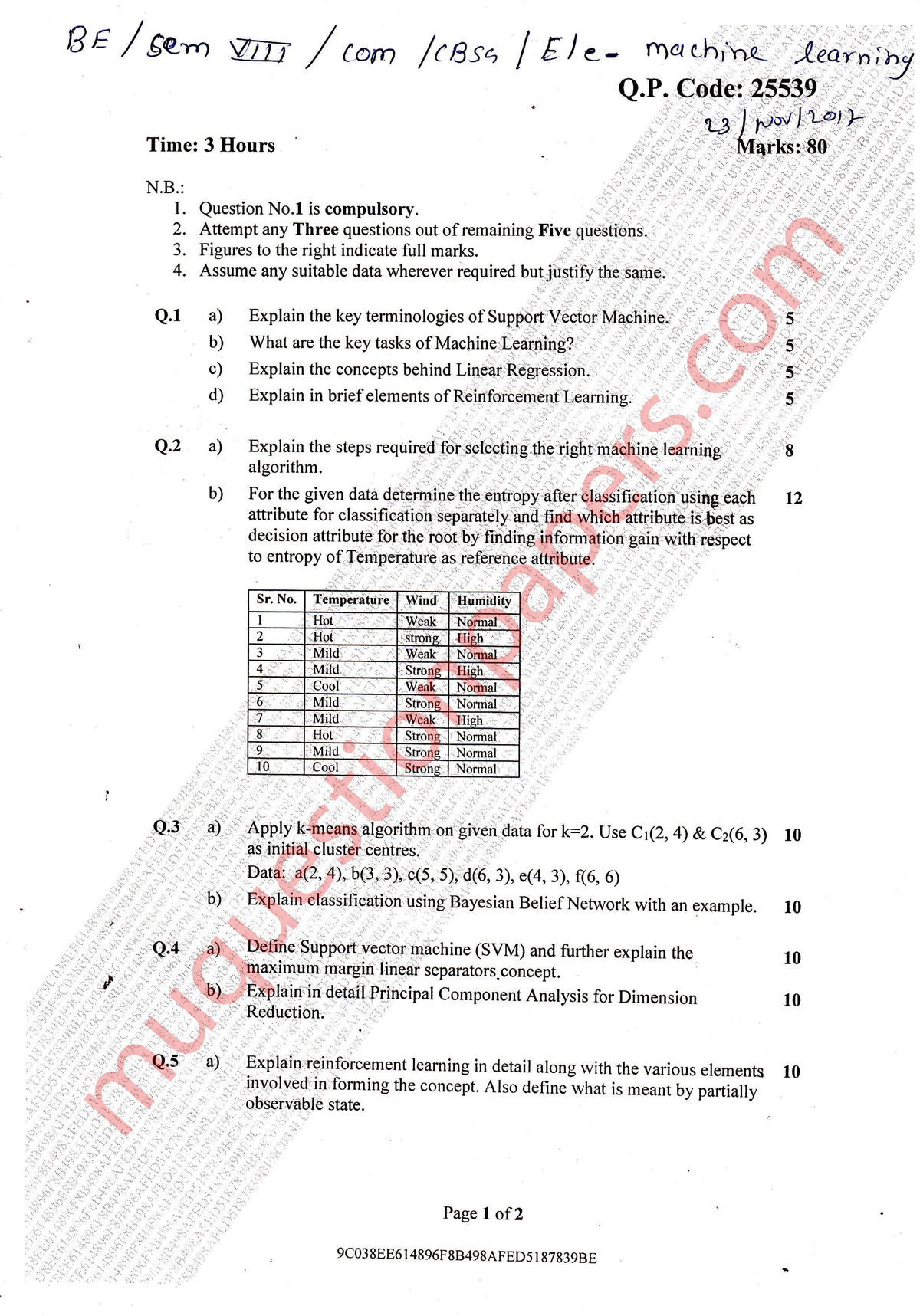 BE-Comps SEM8 ML DEC17 - Machine Learning - Studocu