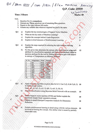 BE-Comps SEM8 ML MAY17 - Sample Question Paper - Machine Learning - Studocu