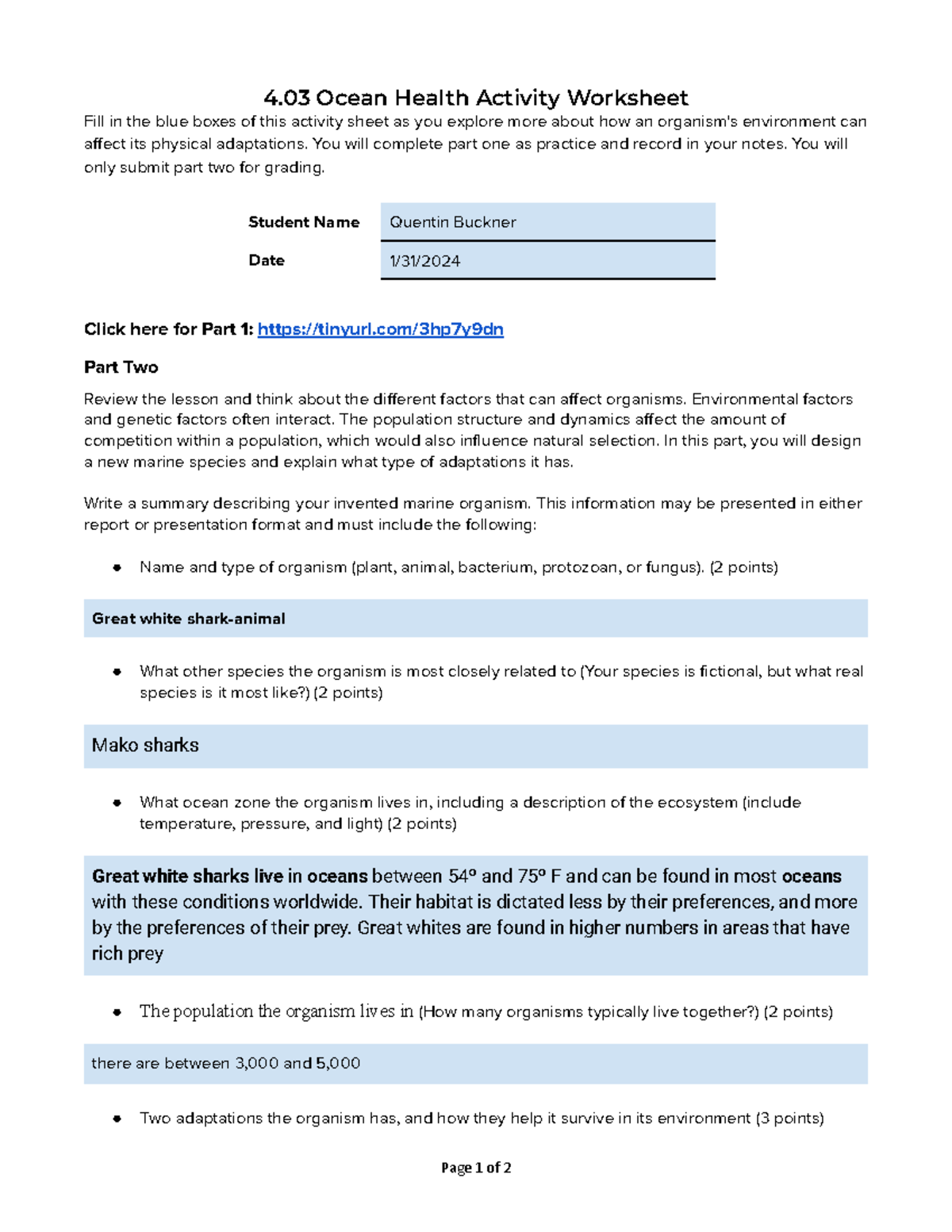 4 - marine work - 4 Ocean Health Activity Worksheet Fill in the blue ...
