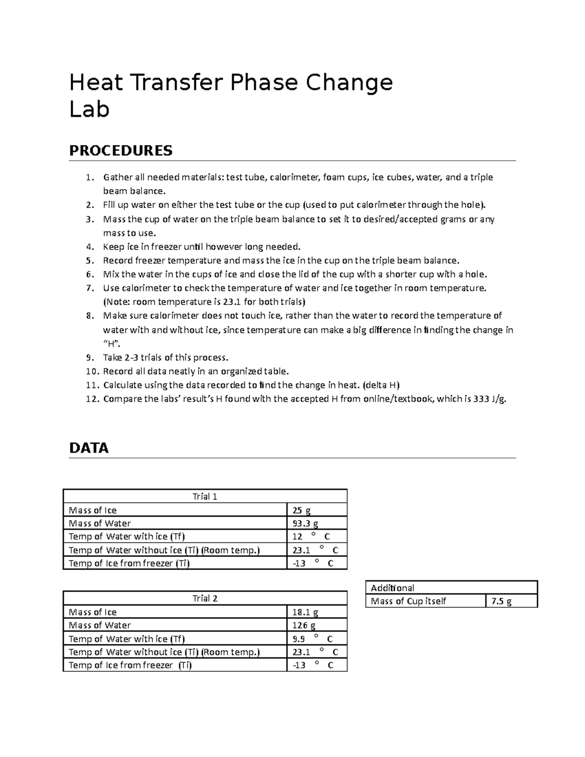 Heat Transfer Phase Change - Heat Transfer Phase Change Lab PROCEDURES ...