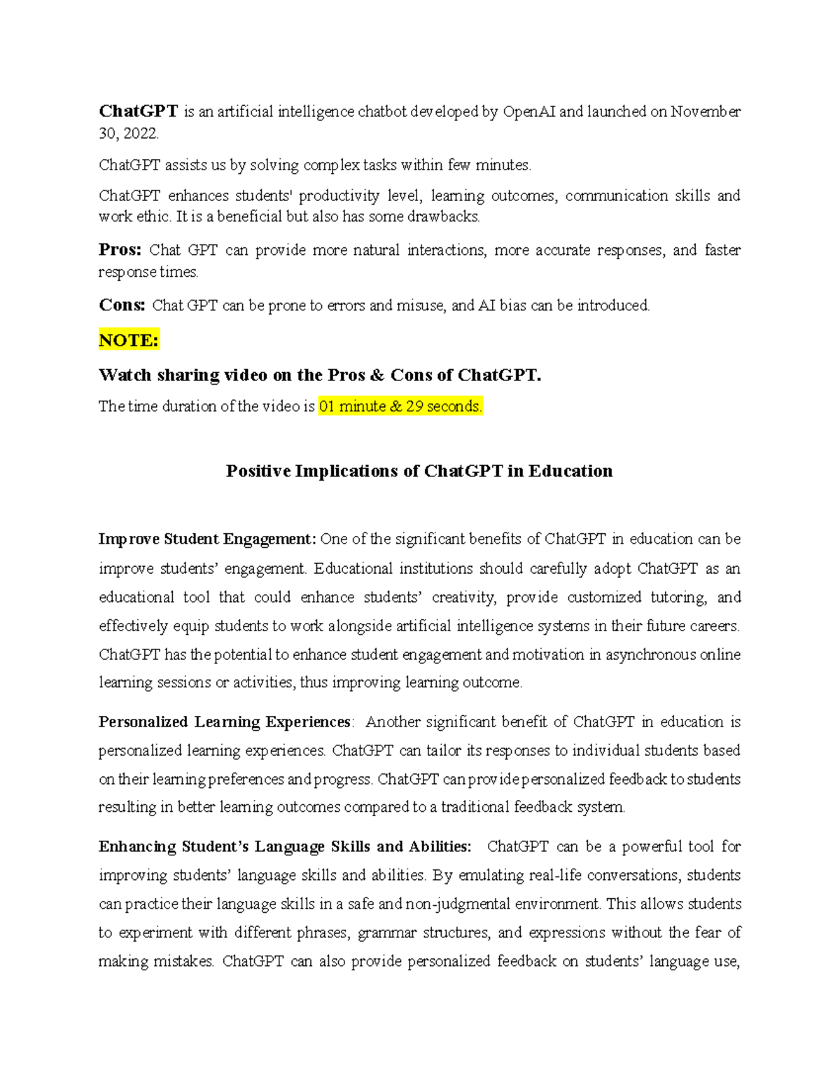 Reading Material for lab 08 on Chatbots - ChatGPT is an artificial ...