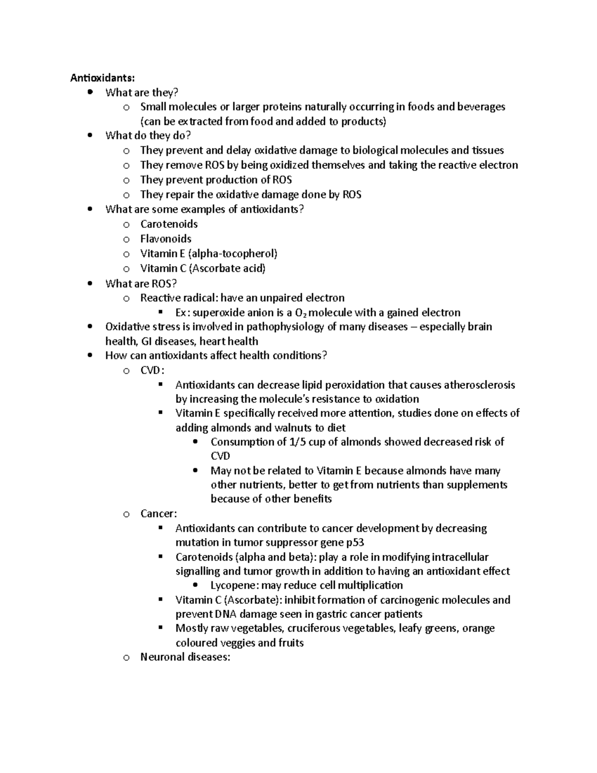 Antioxidants Lecture Notes - Antioxidants: What are they? o Small ...