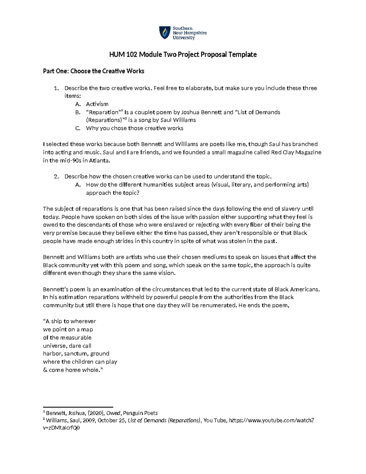 Module Two Project Proposal Template - Describe the two creative works ...