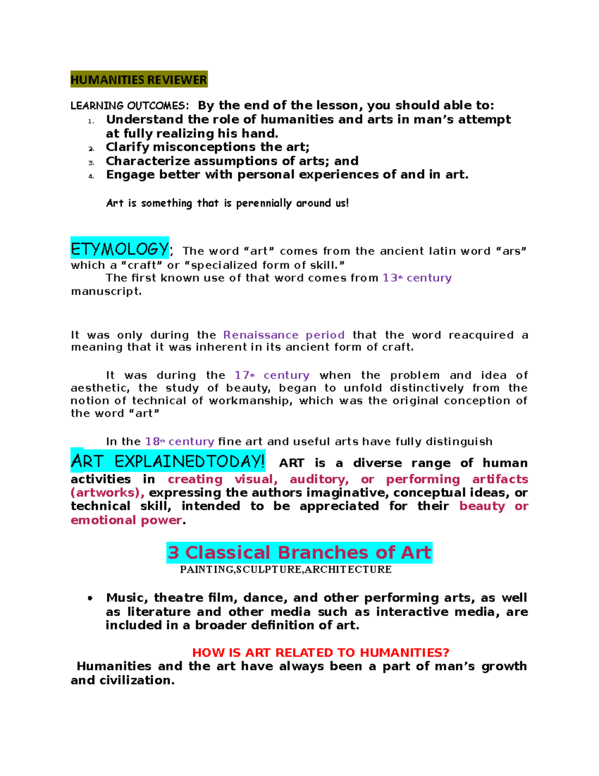 Reviewers - VKHB - HUMANITIES REVIEWER LEARNING OUTCOMES: By the end of ...