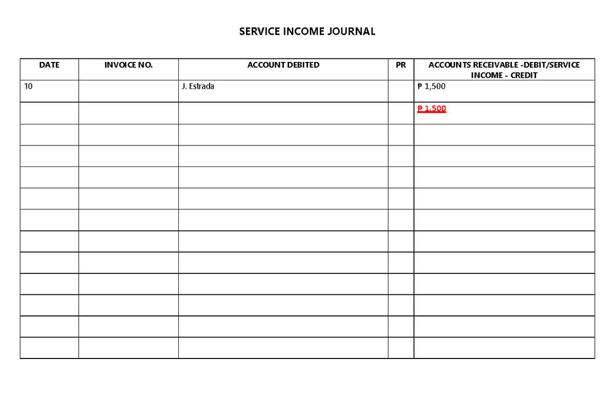 Special Journal- Ligaya-Rocel - SERVICE INCOME JOURNAL DATE INVOICE NO ...
