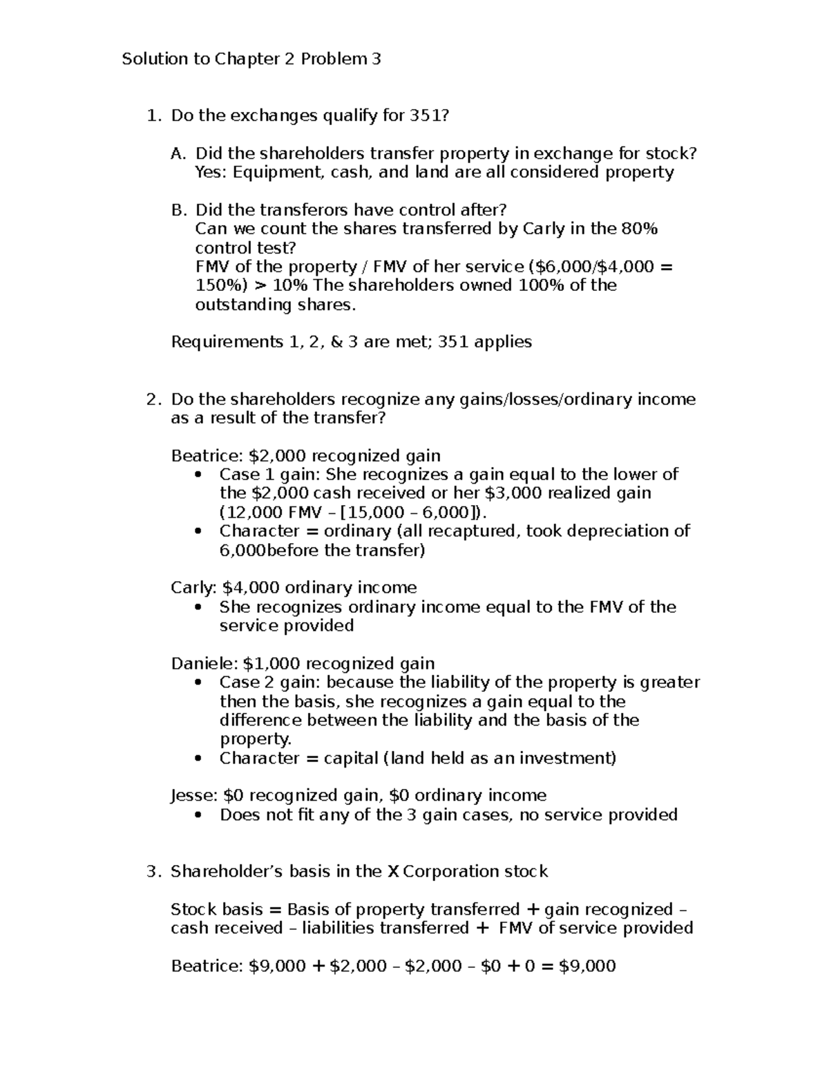 Chapter 2 Problem 3 Solutions - Solution to Chapter 2 Problem 3 Do the exchanges qualify for 351 ...