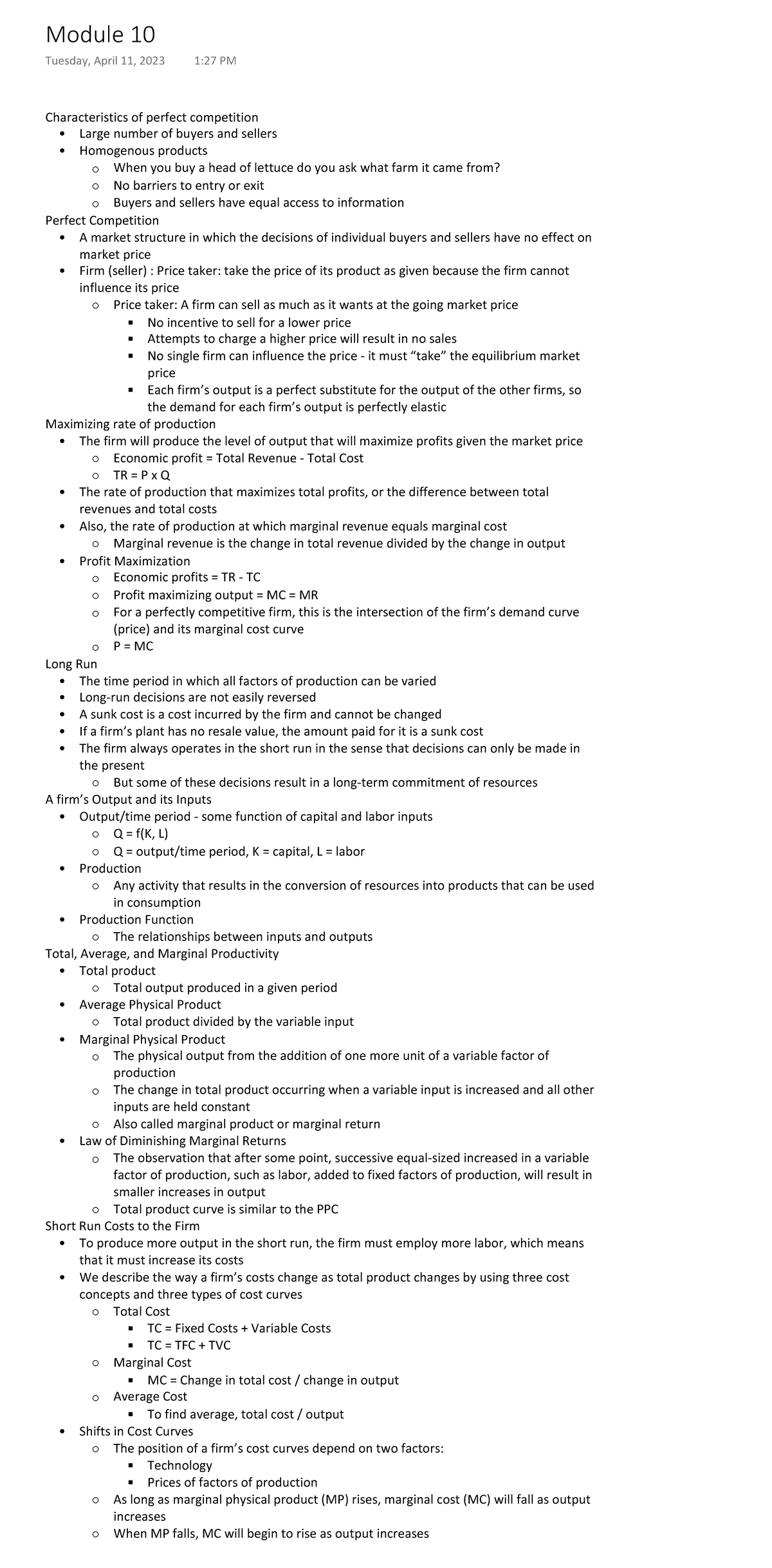 Fund of Econ for Business Module 10 - Characteristics of perfect ...